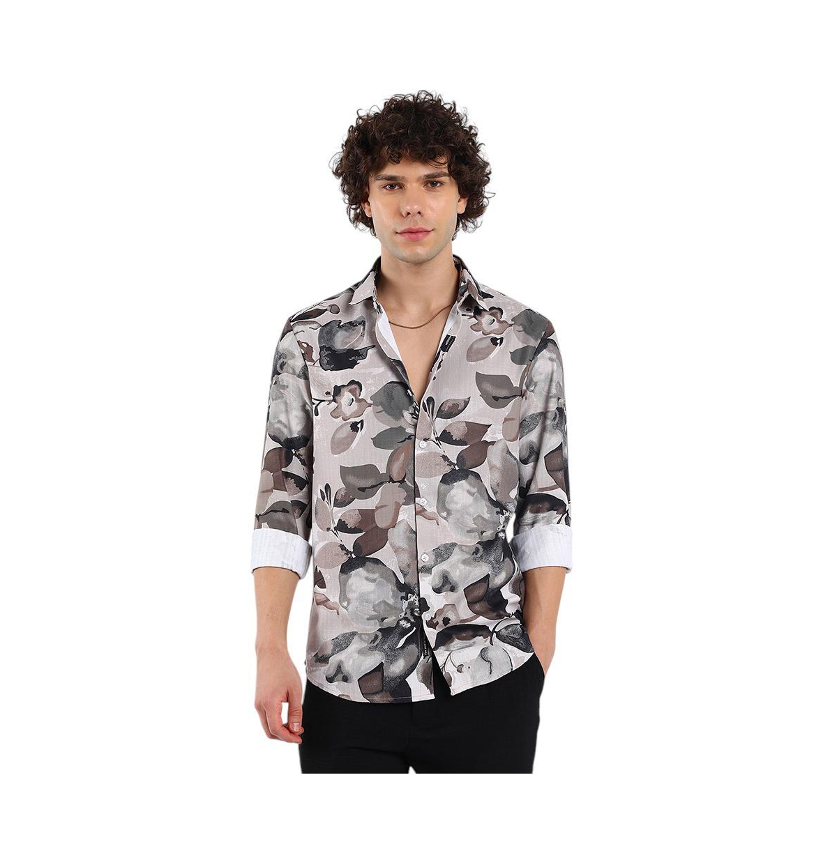 Click here for Campus Sutra Artistic Foliage Shirt - Beige/khaki prices