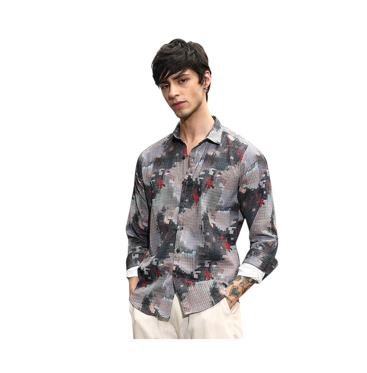 Click here for Campus Sutra Mens Artistic-Blur Shirt - Grey prices