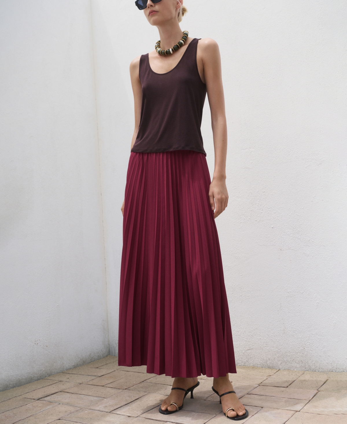 Click here for Mango Womens Pleated Long Skirt - Burgundy prices