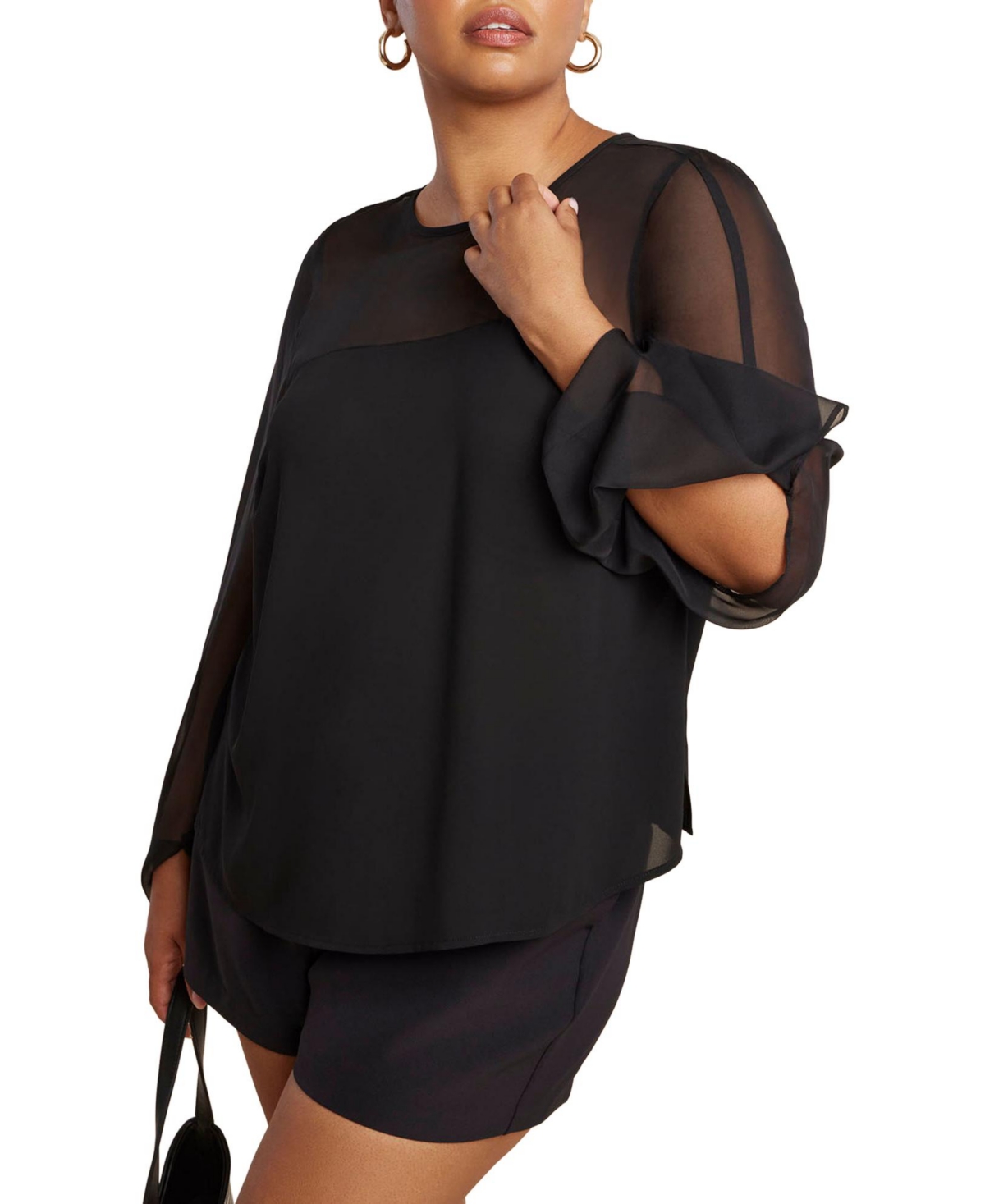 Click here for Eloquii Womens Plus Size Draped Sheer Sleeve Blous... prices