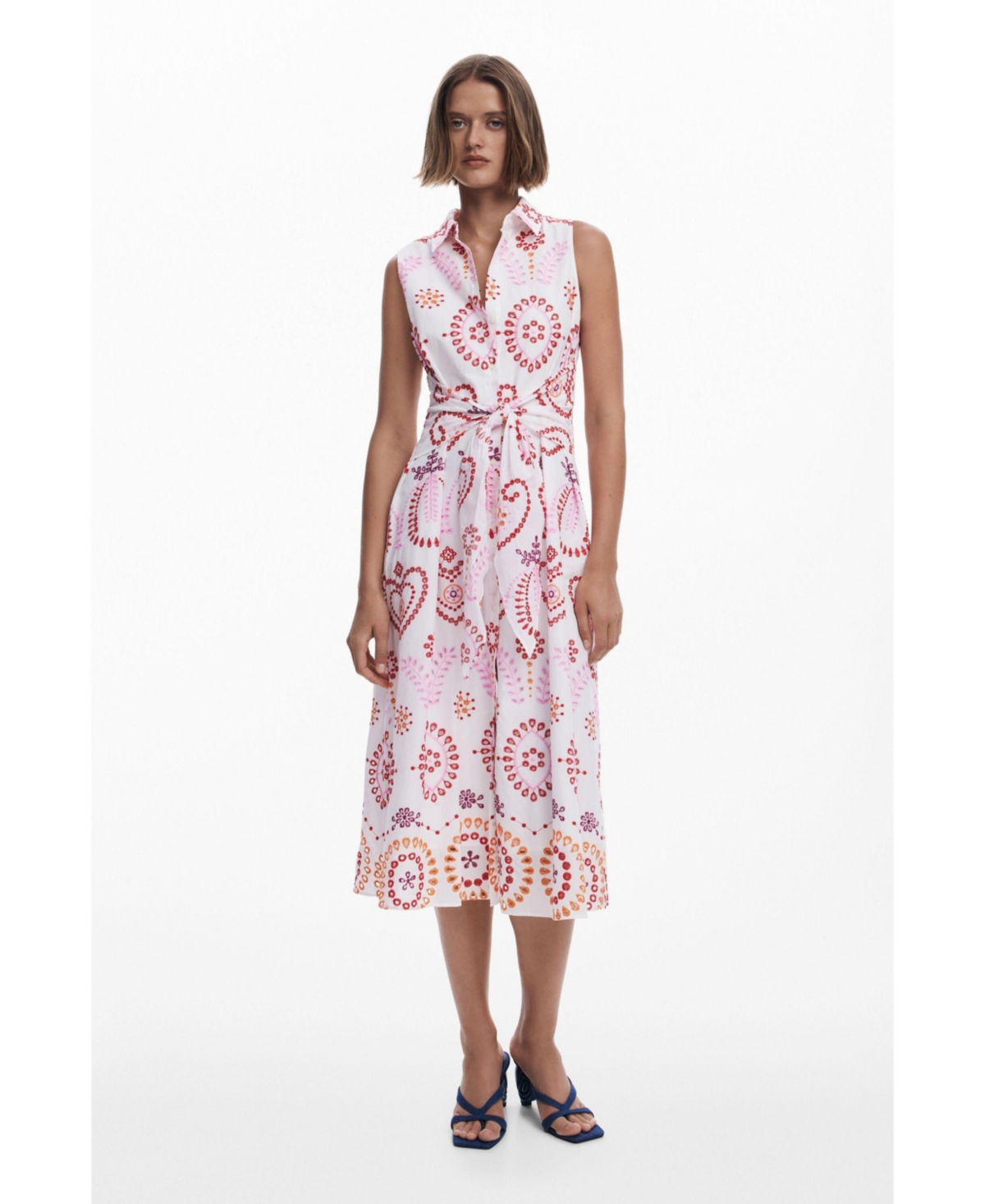 Click here for Desigual Womens Printed midi dress with bow - Mult... prices