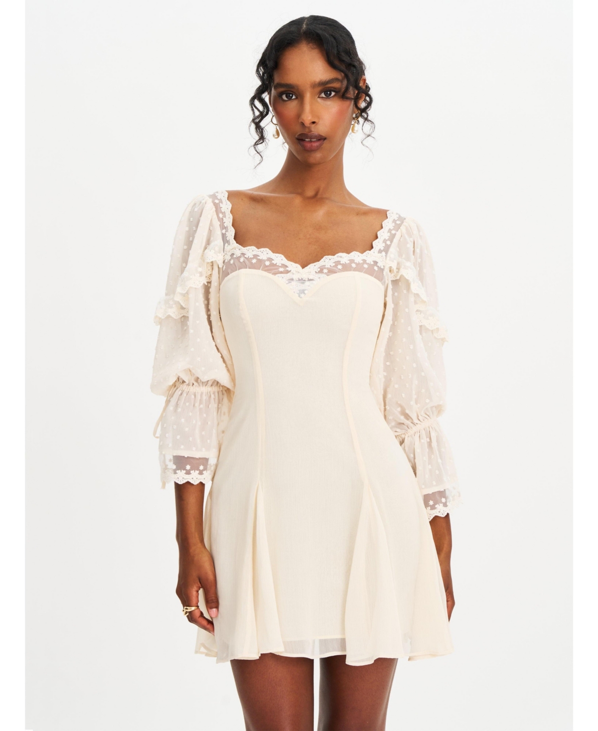 Click here for Miss Circle Women Zakira Lace Trim Half Sleeve Min... prices