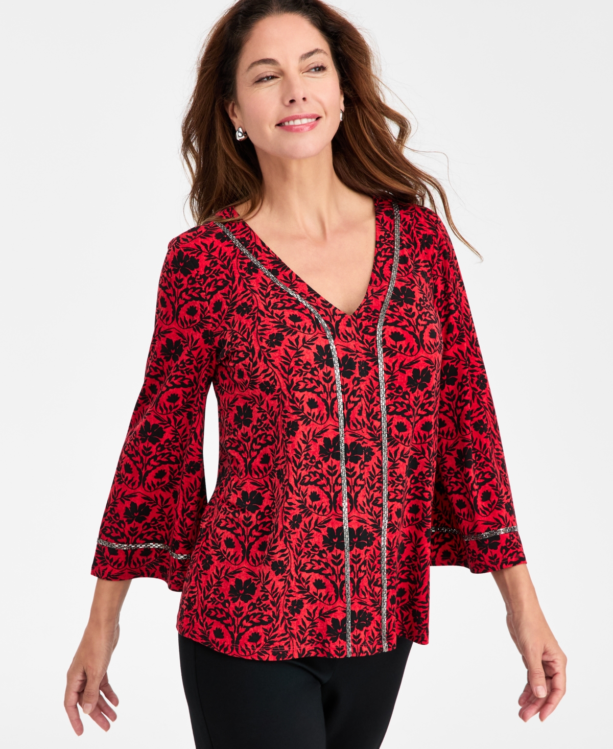 Click here for Jm Collection Womens Embellished Print Top  Macys... prices