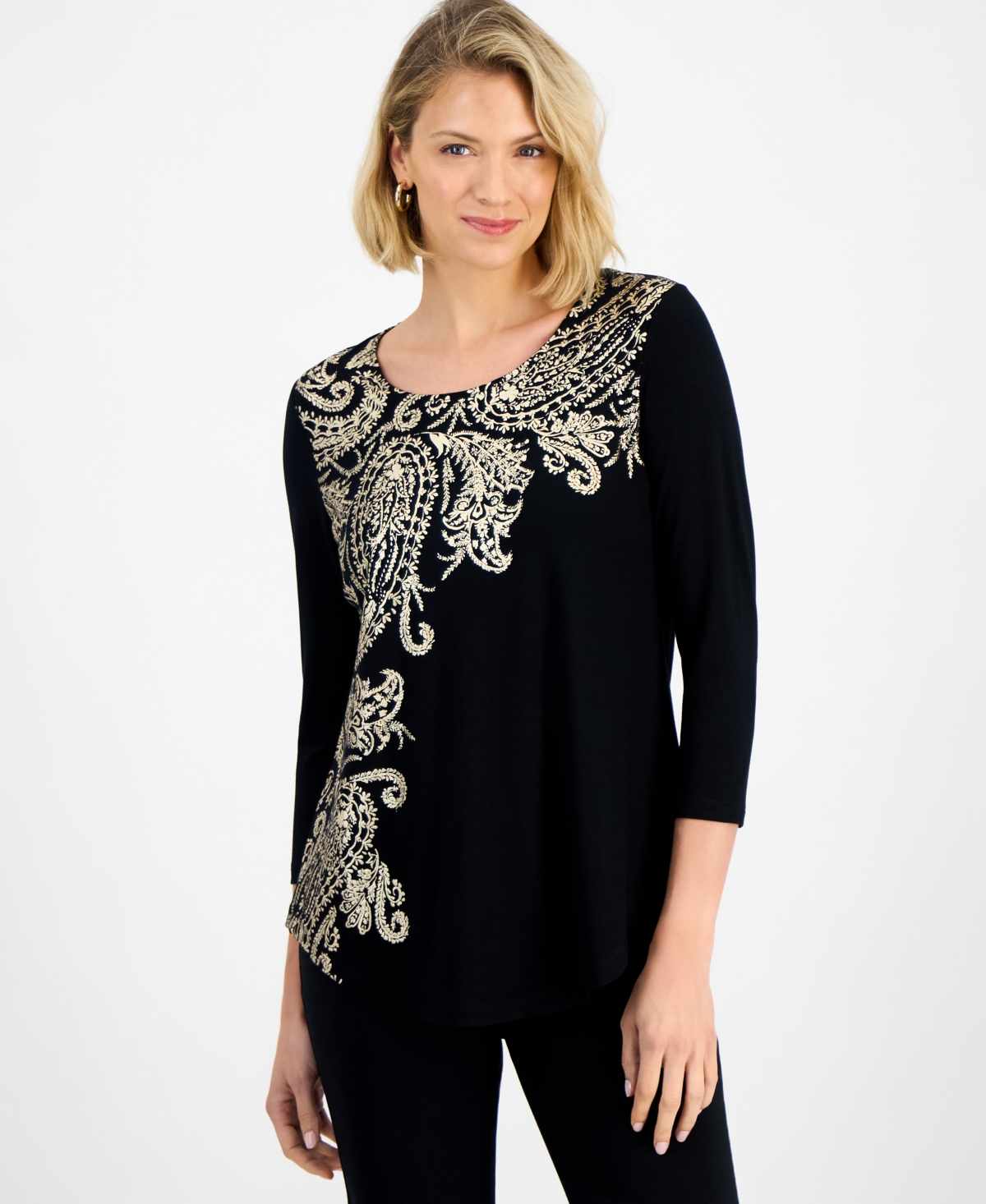 Click here for Jm Collection Womens Printed Scoop-Neck 3/4-Sleeve... prices