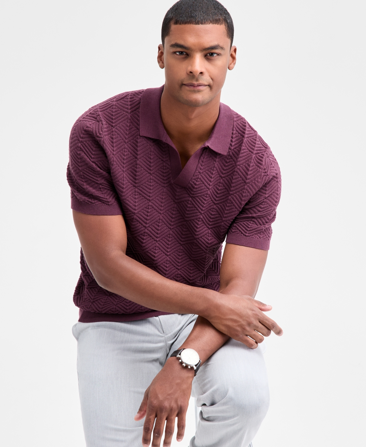 Click here for Alfani Mens Johnny-Collar Ribbed Geo Polo Shirt  M... prices