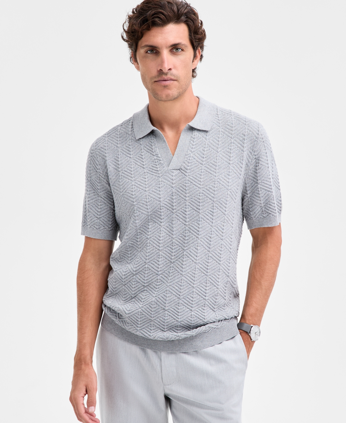 Click here for Alfani Mens Johnny-Collar Ribbed Geo Polo Shirt  M... prices