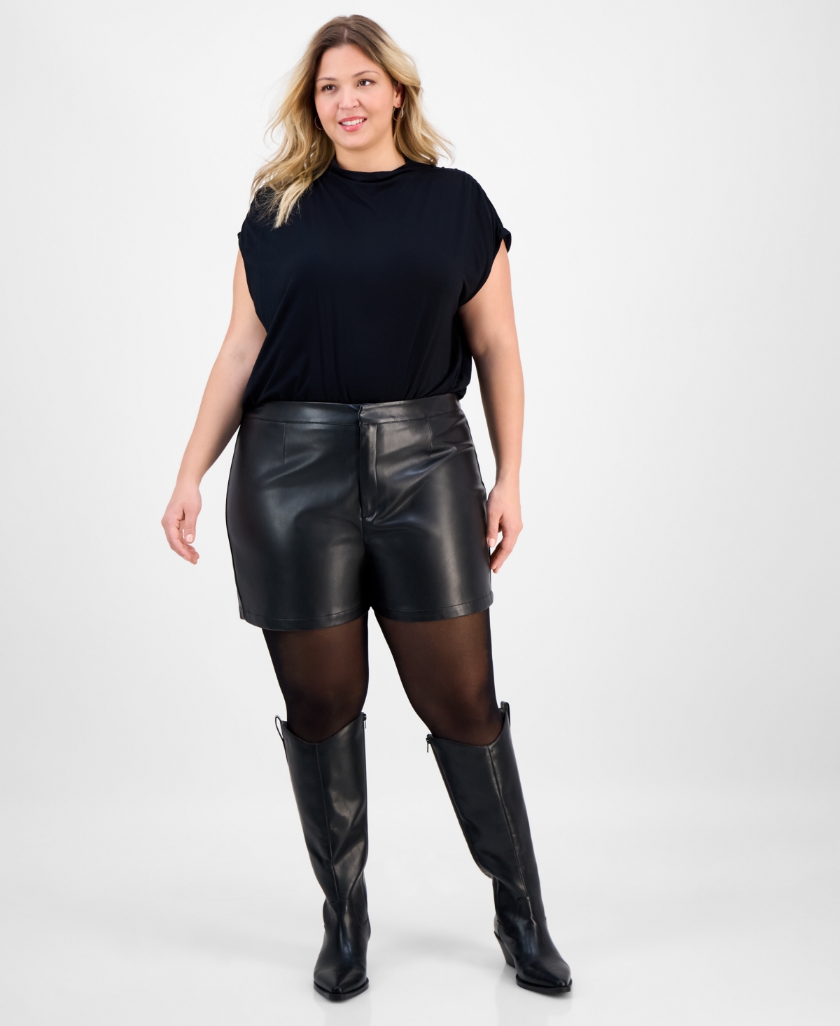 Click here for Bar Iii Trendy Plus Faux-Leather High-Rise Shorts... prices