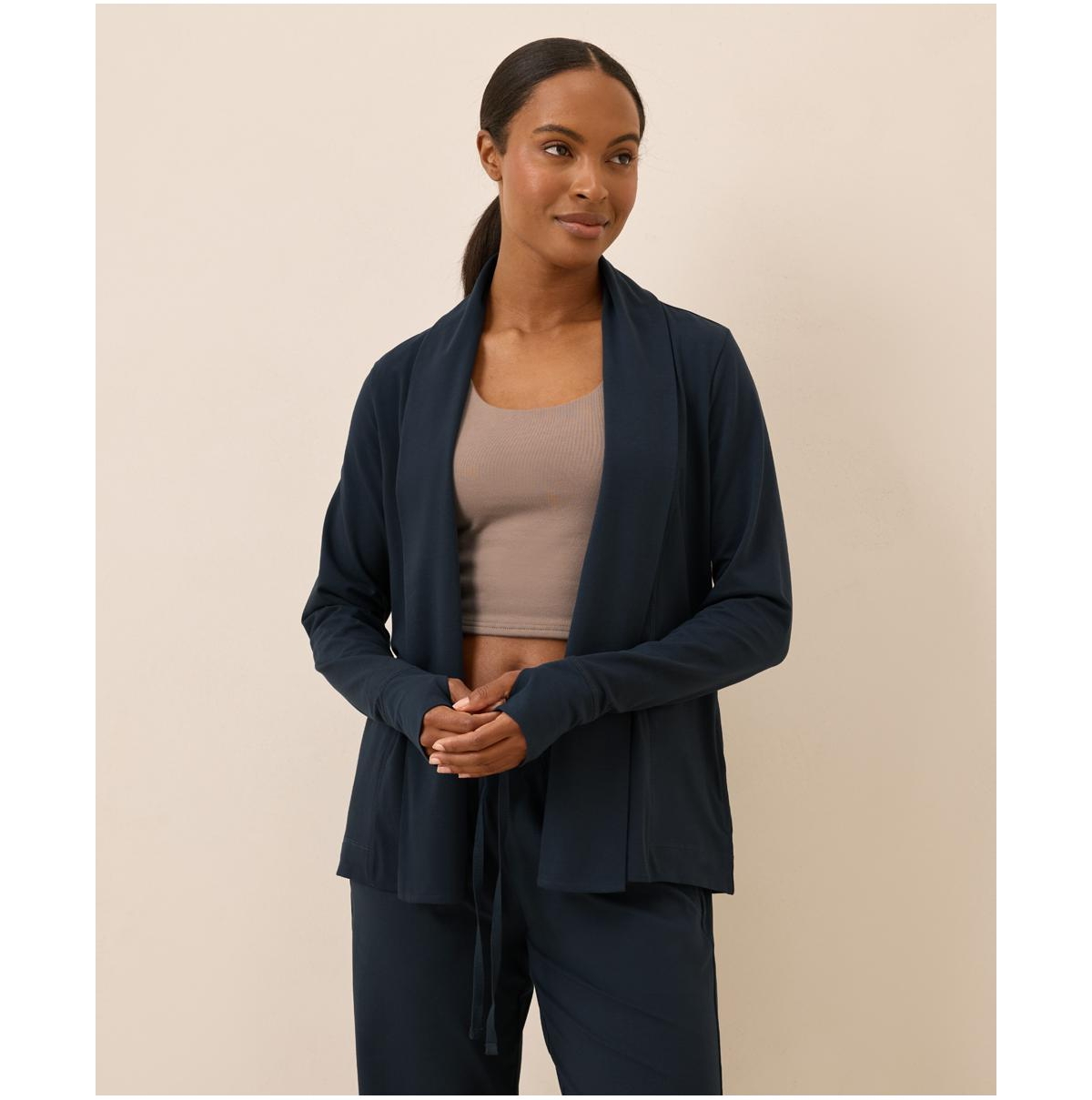 Click here for Pact Luxe Stretch Jersey Swing Cardigan - Midnight... prices