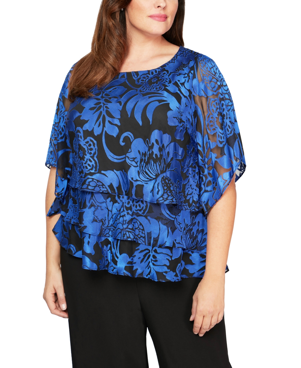 Click here for Alex Evenings Plus Size Printed Tiered Top - Royal... prices