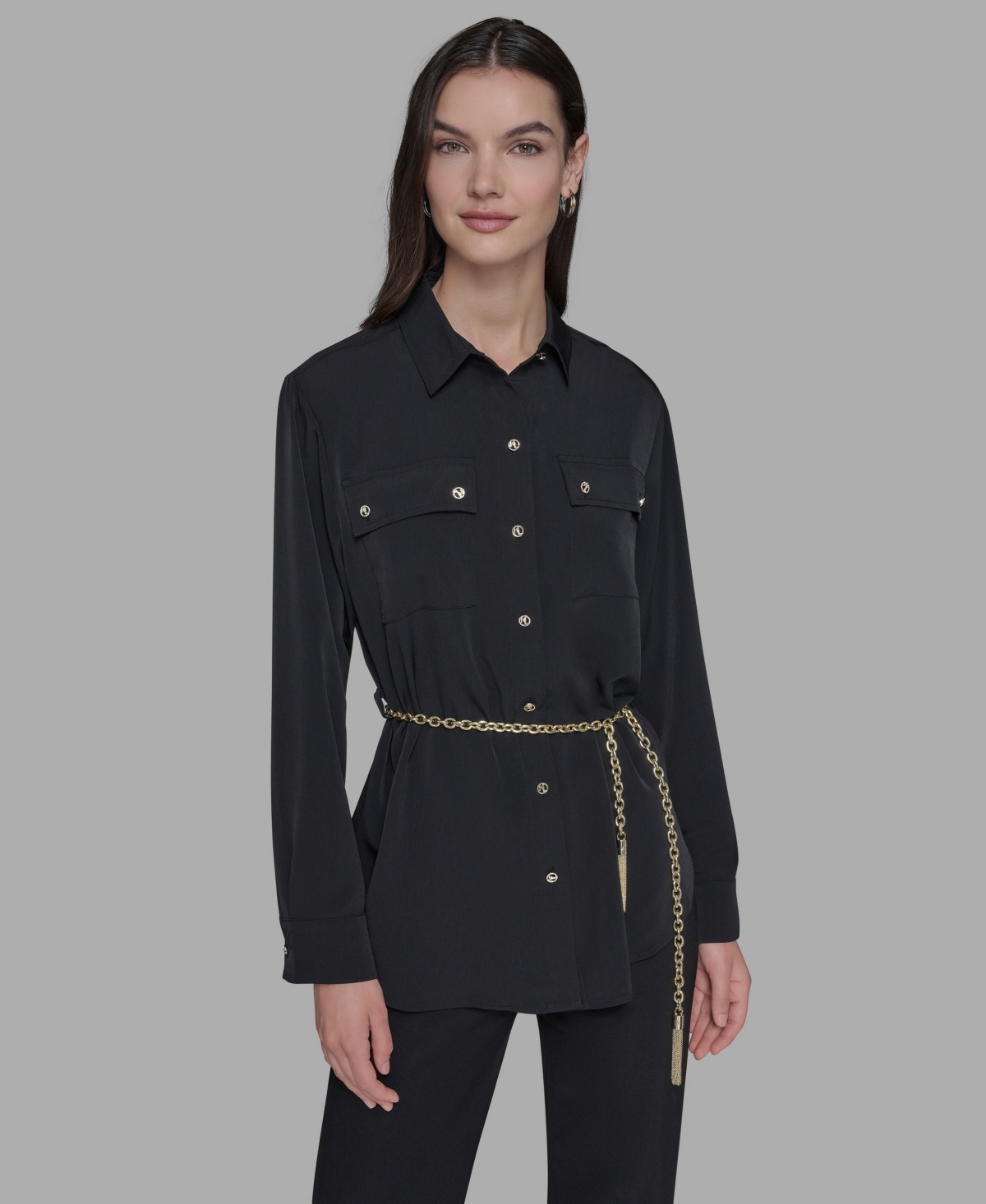Click here for Karl Lagerfeld Paris Womens Belted Chest-Pocket To... prices