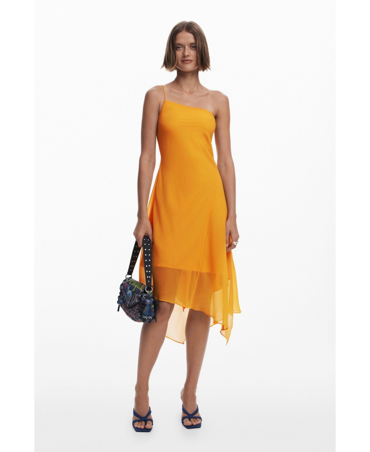 Click here for Desigual Womens Asymmetric layered midi dress - Or... prices