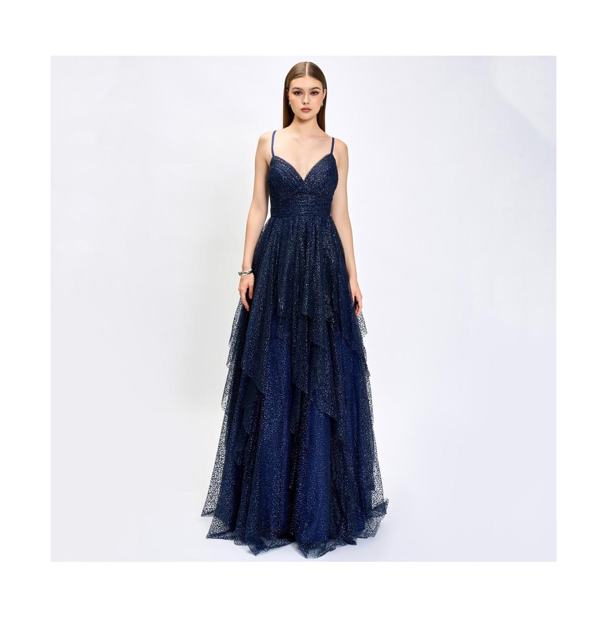 Click here for Bariano Womens Brylee Glitter Ball Gown - Navy prices