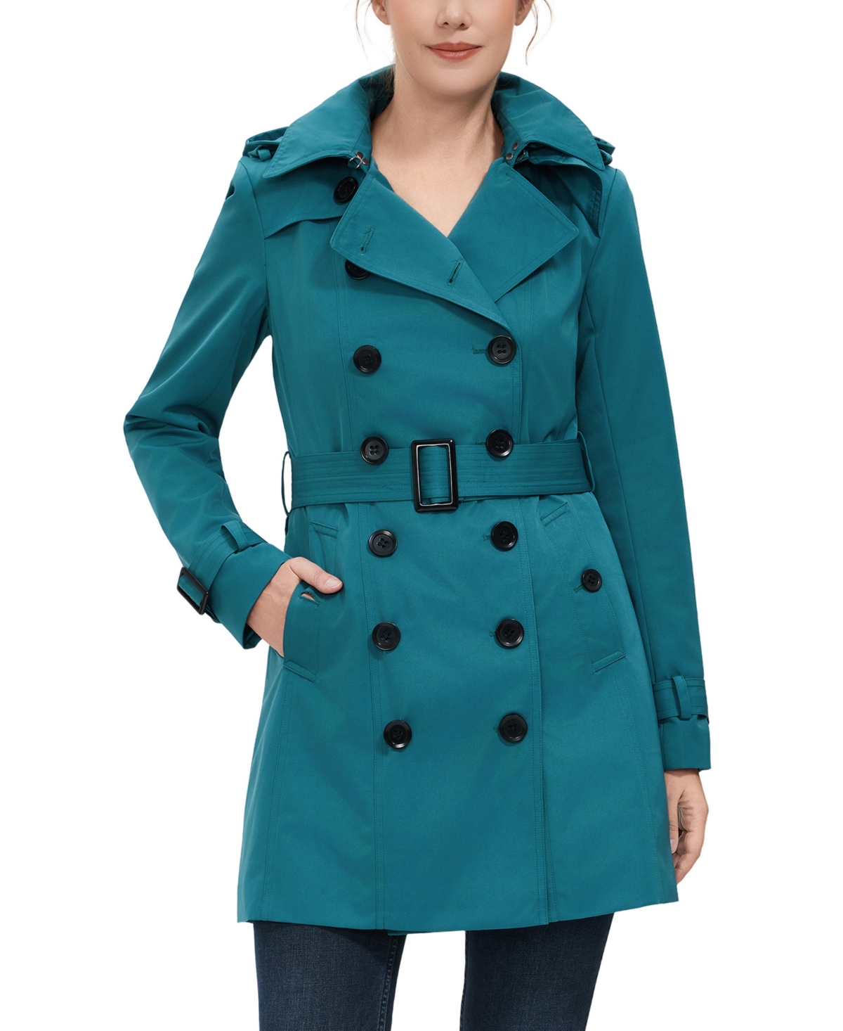 Click here for kimi + kai Womens Rosie Hooded Trench Coat - Teal prices