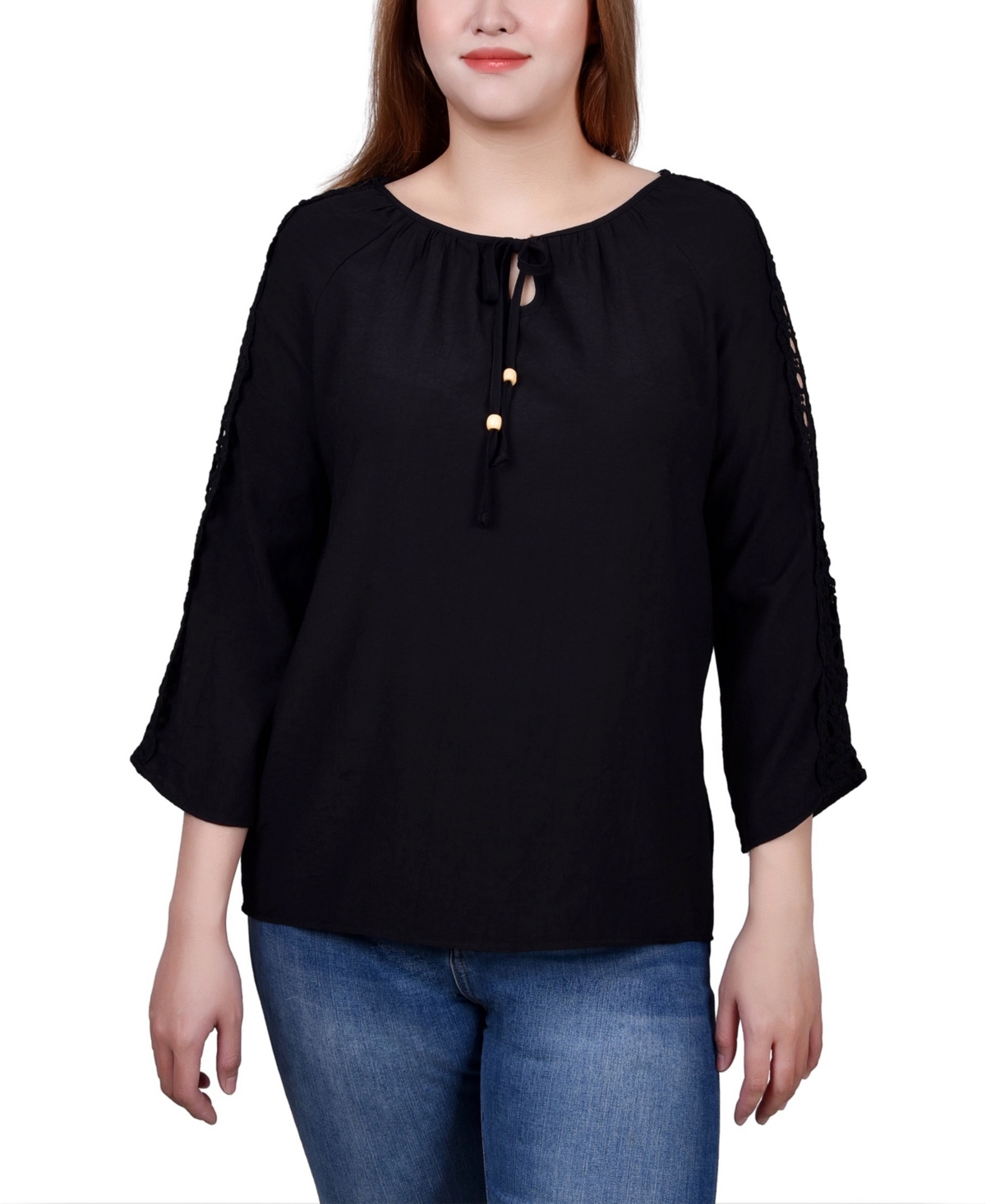 Click here for Ny Collection Petite 3/4 Sleeve Crochet Detail Top... prices