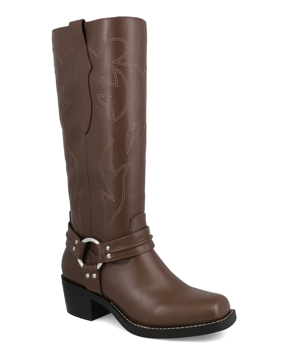 Click here for Mia Womens Diego Tall Harness Strap Block Heel Wes... prices