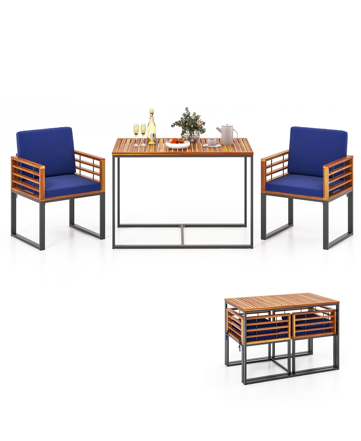 Click here for Gymax 3 Piece Outdoor Dining Set 2 Acacia Wood Arm... prices