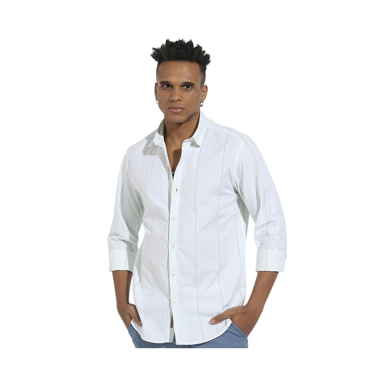 Click here for Campus Sutra Mens White Heathered Pinstriped Shirt... prices