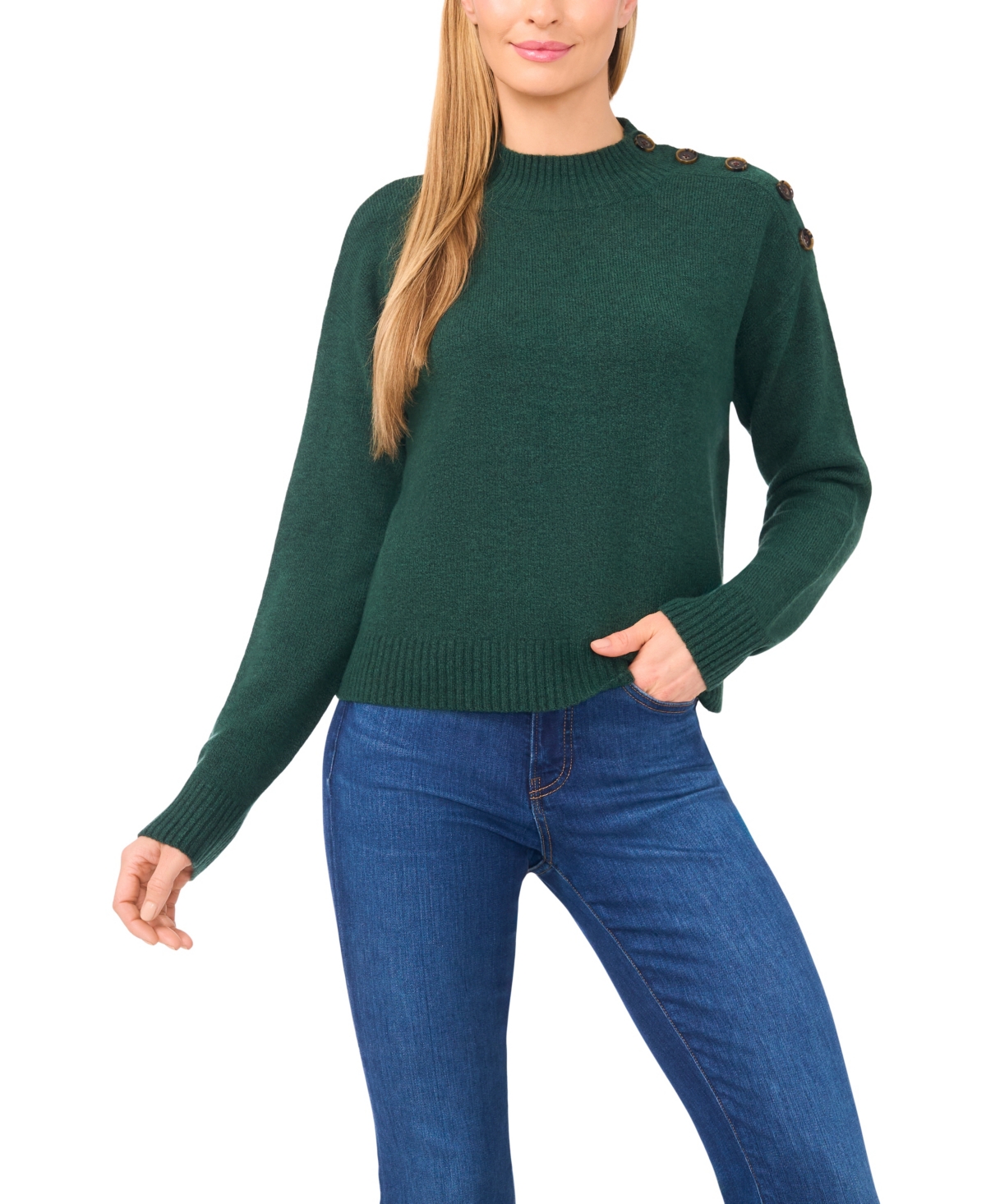 Click here for CeCe Womens Button Detail Sweater - Windsor Moss prices
