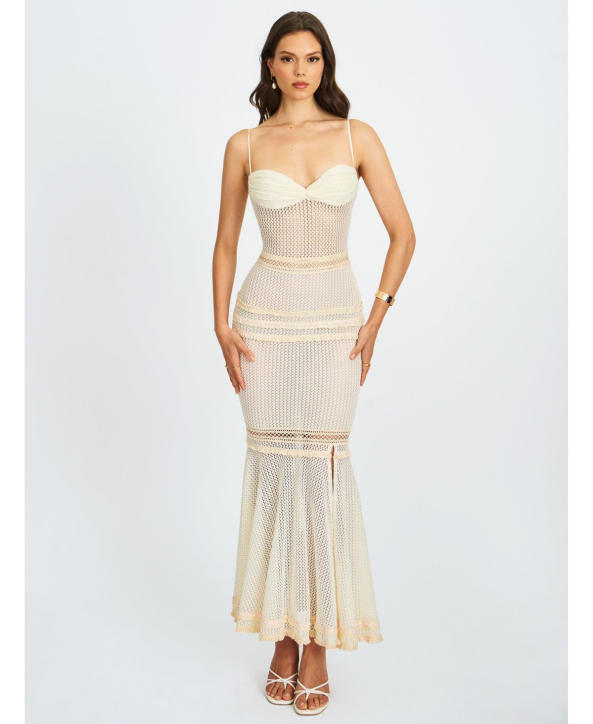 Click here for Miss Circle Womens Pallas Beige Lace Trim Crochet... prices