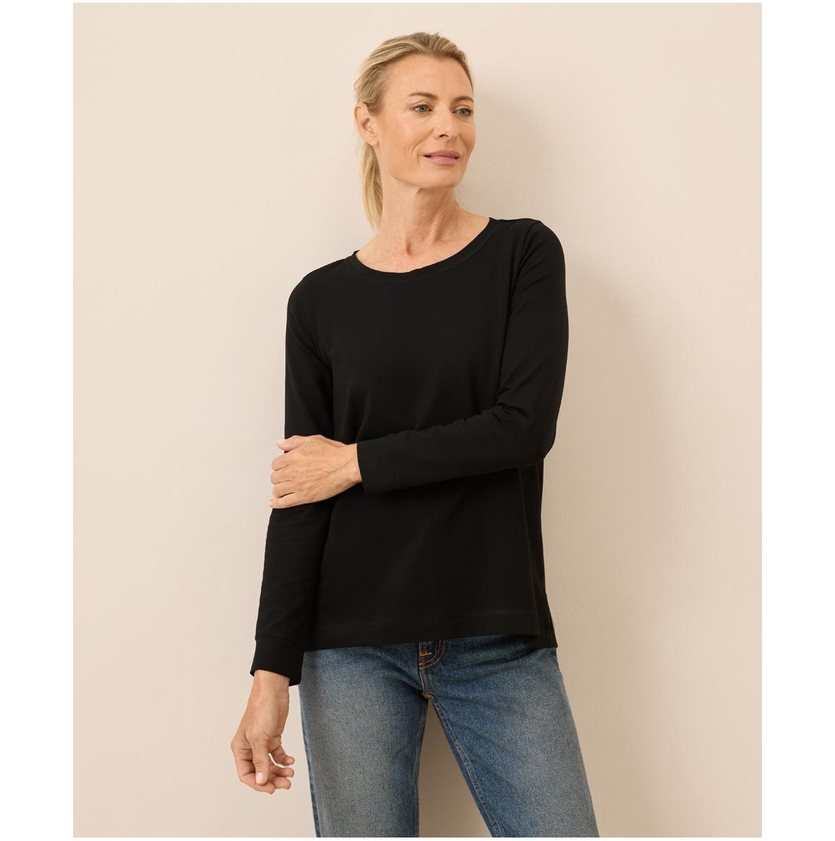 Click here for Pact Luxe Stretch Jersey Swing Long Sleeve Tee - B... prices