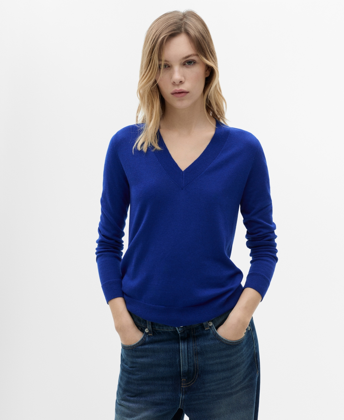 Click here for Mango Womens V-Neck Knit Sweater - Vibrant blue prices