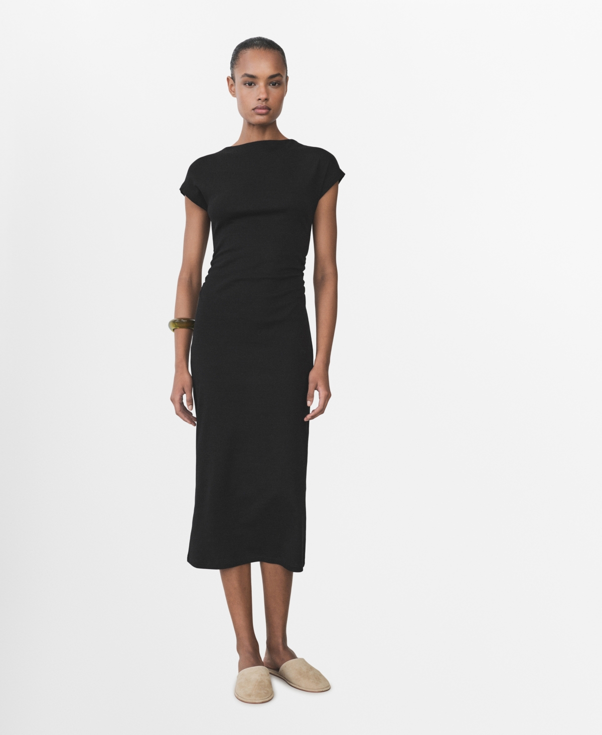 Click here for Mango Womens Draped Detail Midi Dress - Black prices