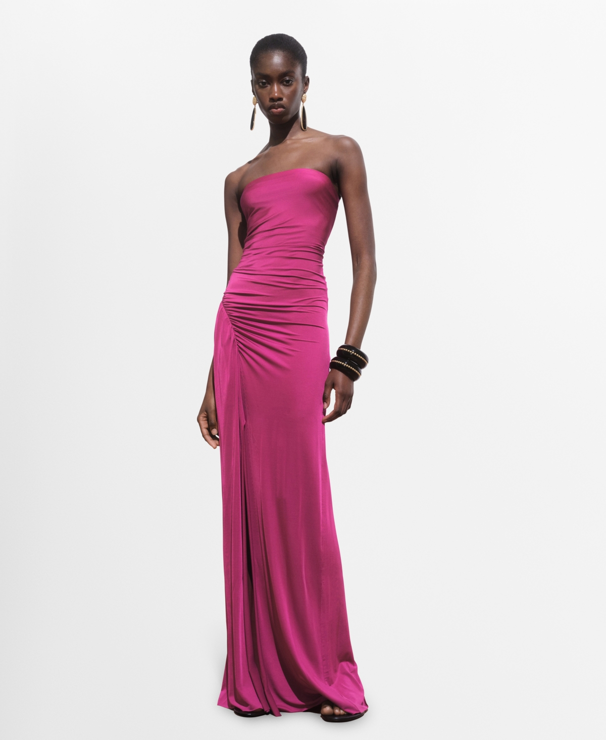 Click here for Mango Womens Draped Strapless Dress - Fuchsia prices
