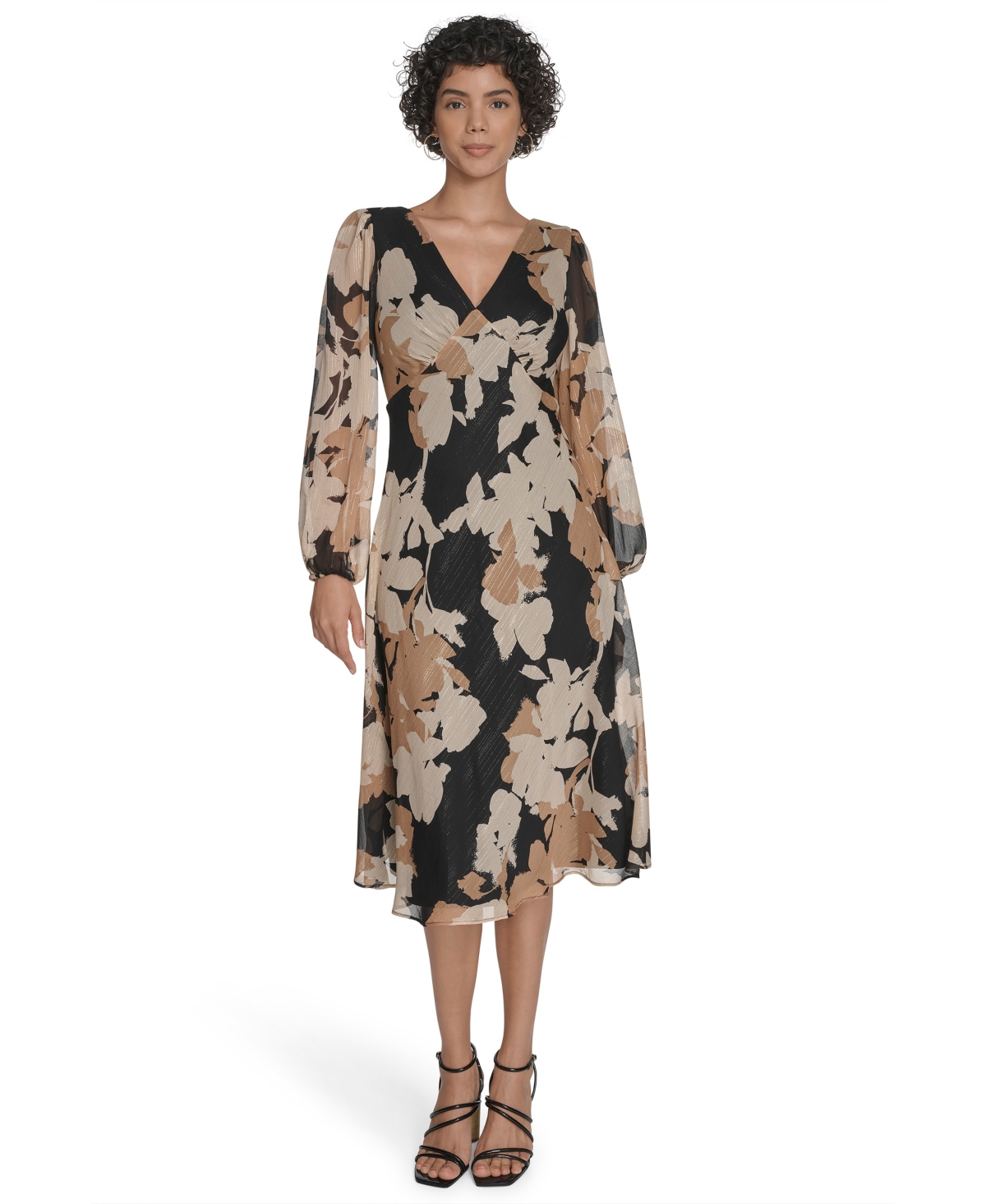 Click here for Calvin Klein Womens Printed Midi Dress - Luggage M... prices