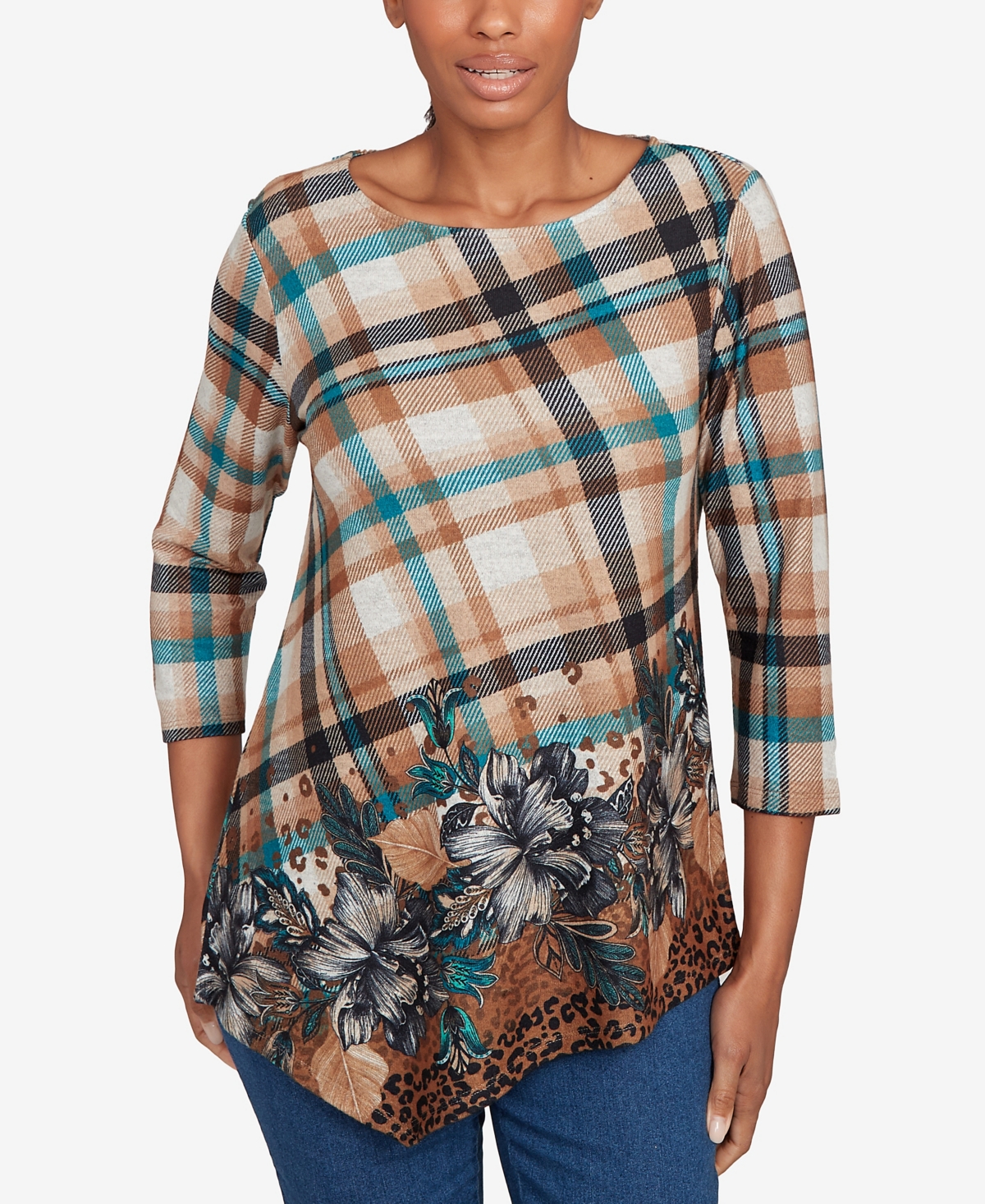 Click here for Ruby Rd. Petite Floral Plaid Cozy Ballet Neck Top... prices
