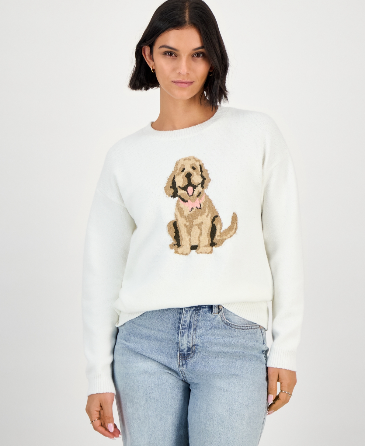 Click here for Hooked Up by Iot Juniors Mossy Dog Intarsia-Knit C... prices