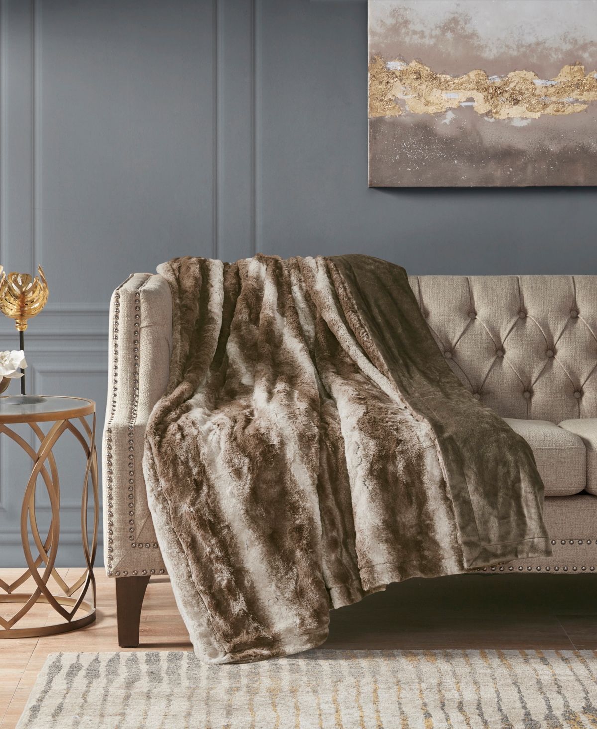 Madison Park Zuri Faux-Fur Throw  50 x 60 - Brown