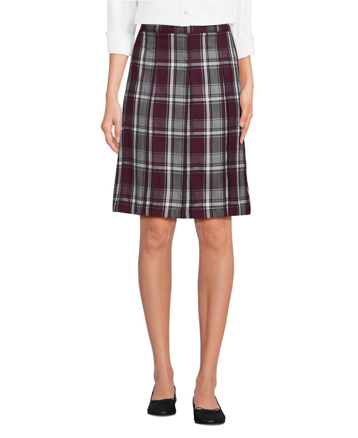 Click here for Lands End Womens Top of the Knee Plaid Box Pleat S... prices