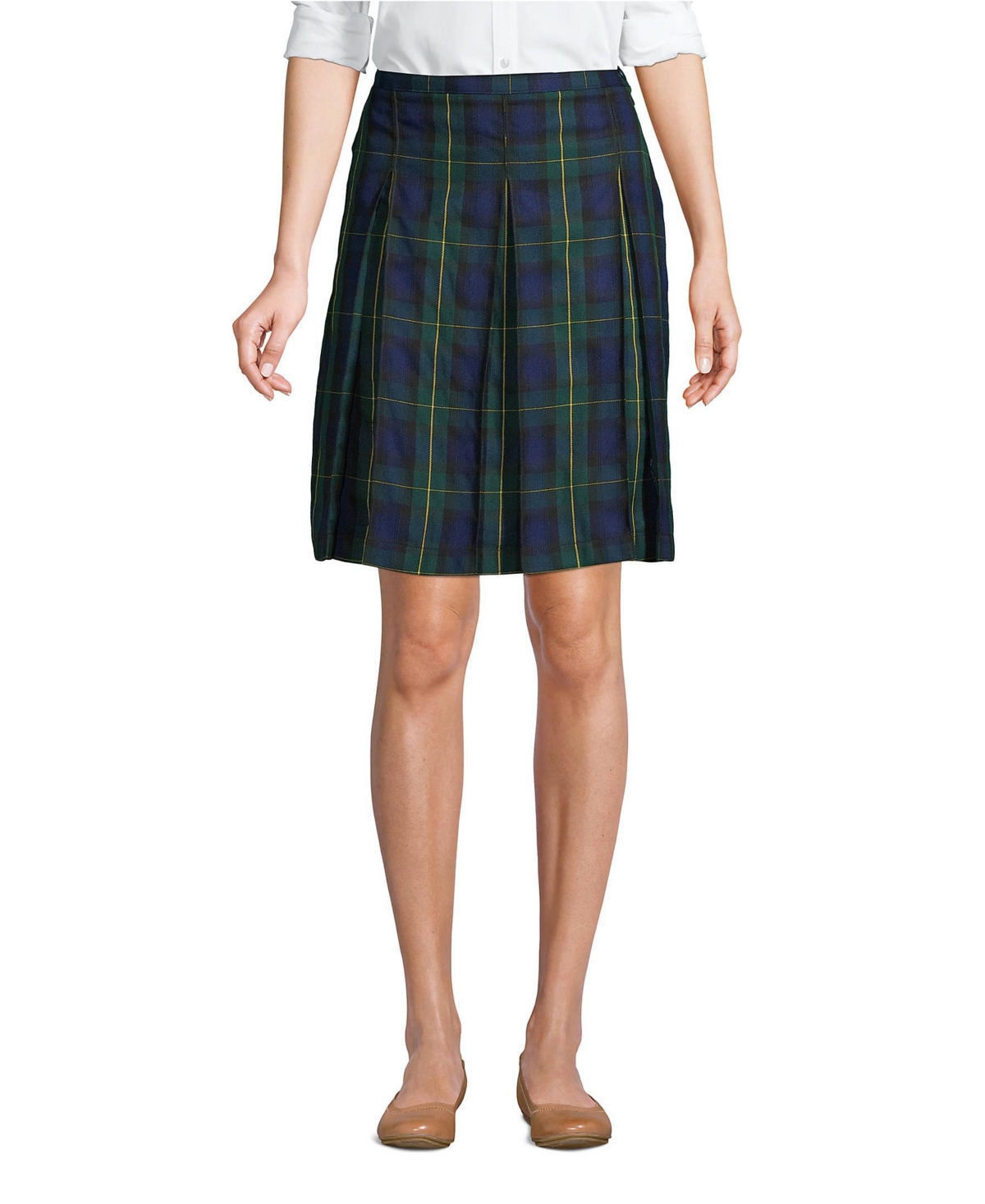 Click here for Lands End Womens Top of the Knee Plaid Box Pleat S... prices