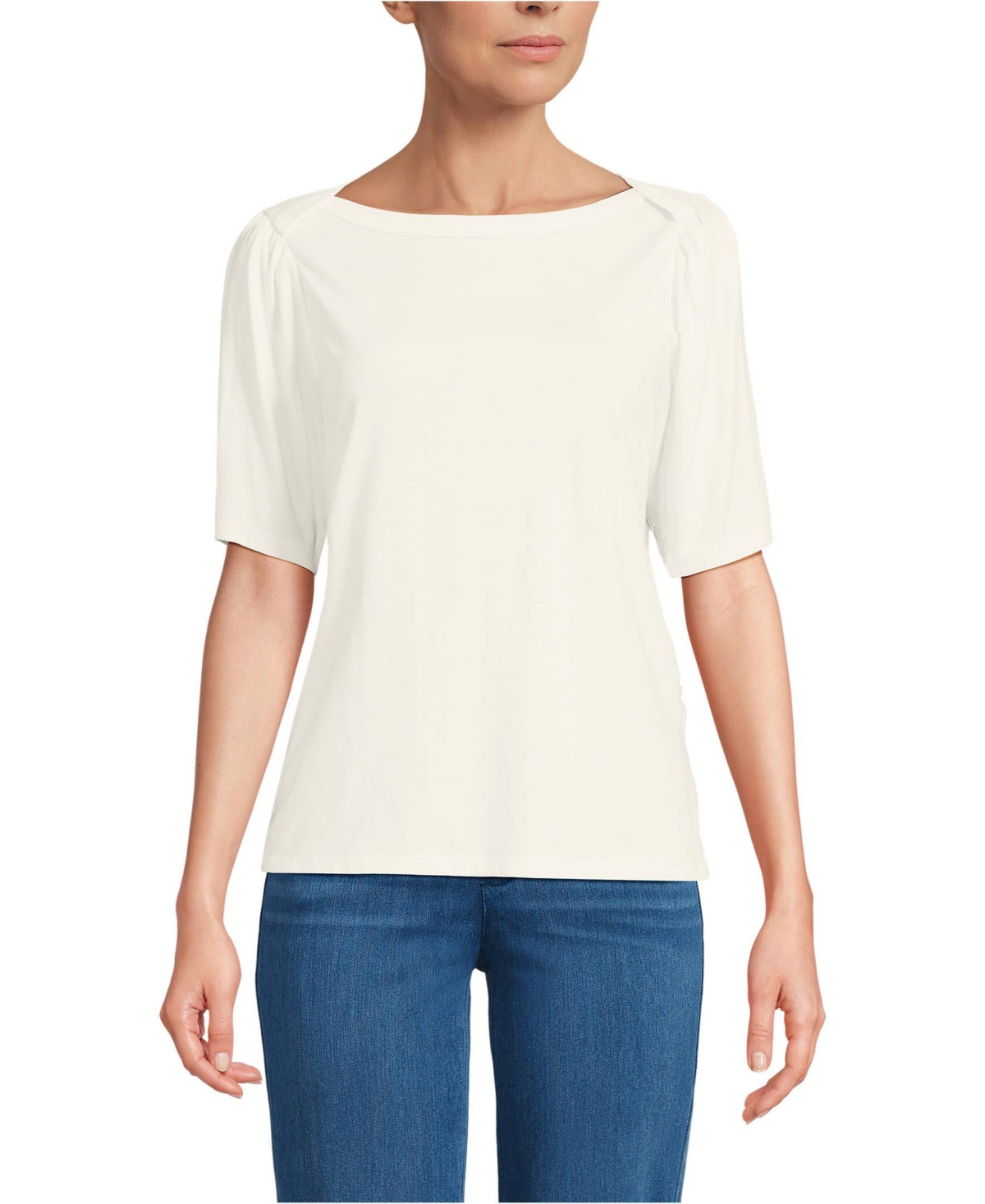 Click here for Lands End Womens Elbow Sleeve Supima Cotton Boatne... prices