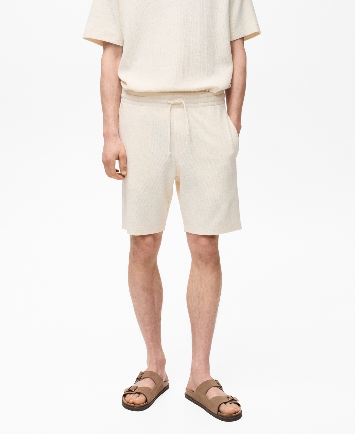 Click here for Mango Mens Textured Cotton 7.95 Bermuda Shorts - E... prices