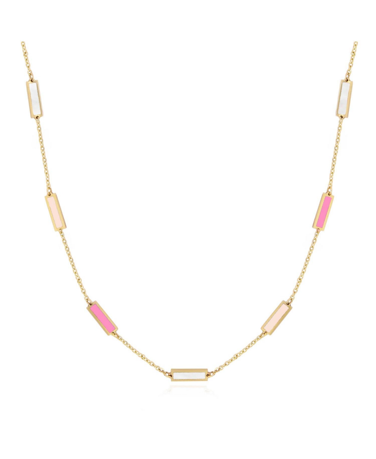 Click here for The Lovery Pink Mixed Bar Chain Necklace 14K Gold... prices