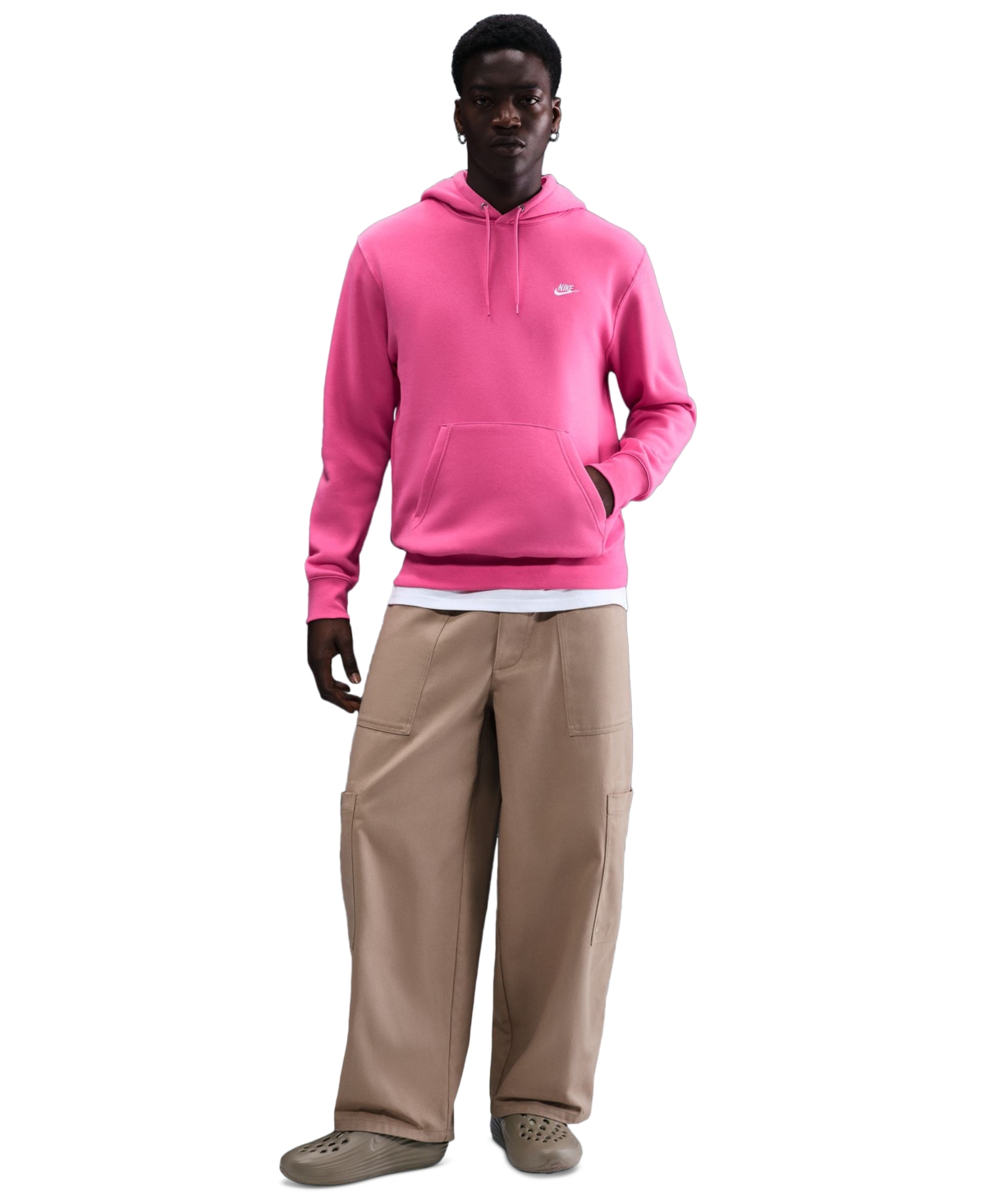 Nike Club Mens Pullover Fleece Logo Hoodie - Pinksicle/White