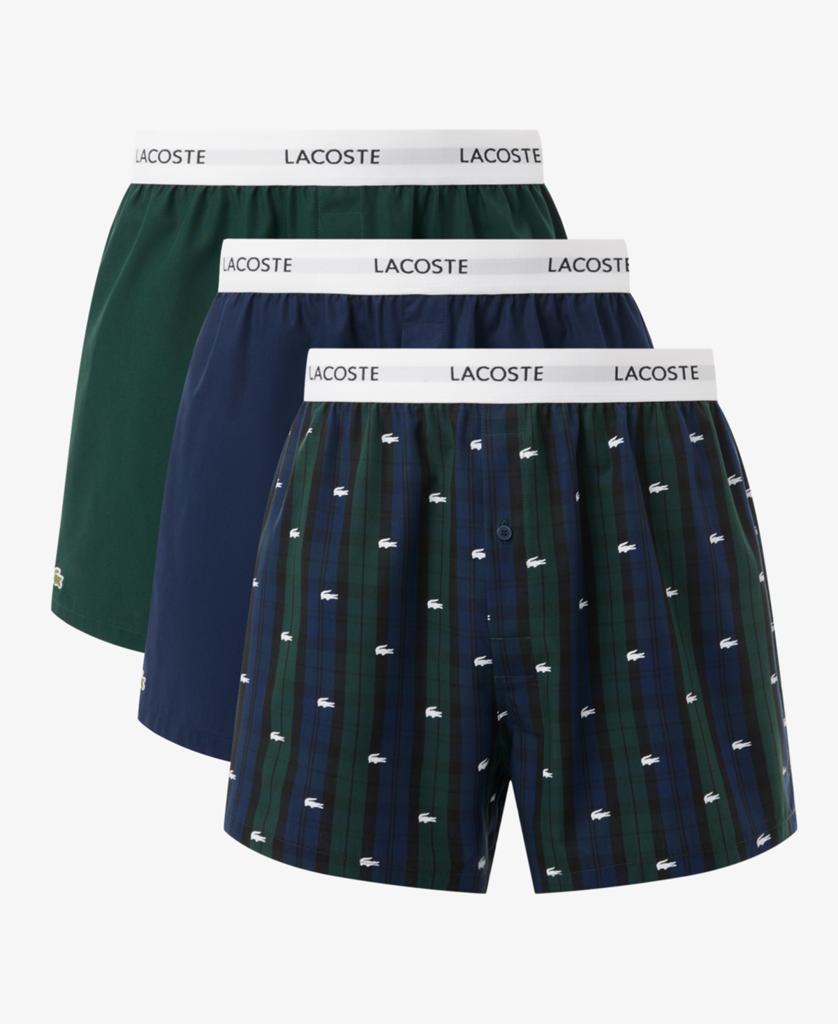 Click here for Lacoste Mens 3-Pack Regular-Fit Woven Boxer Set -... prices