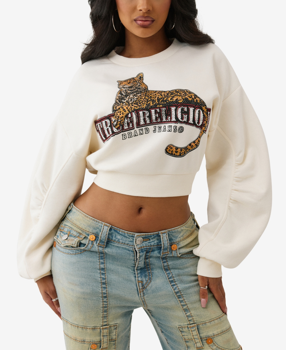 Click here for True Religion Womens Crystal Leopard Ruched Pullov... prices