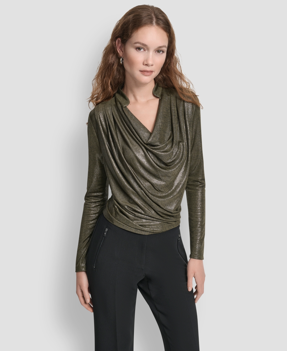 Click here for Dkny Womens Long Sleeve Heather Cowl Neck Top - Da... prices