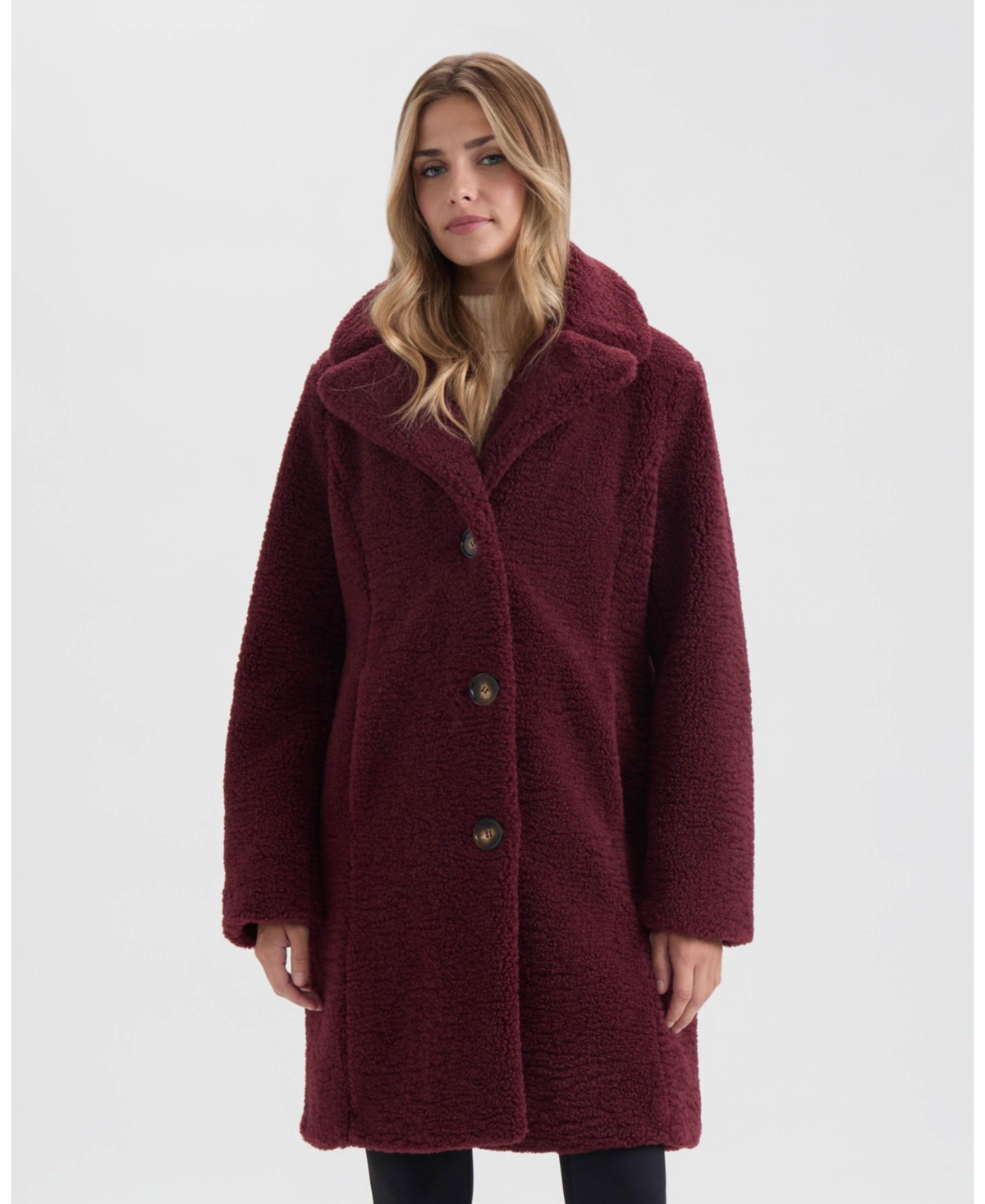Click here for Womens Teddy Coat with Notch Collar - Merlot prices