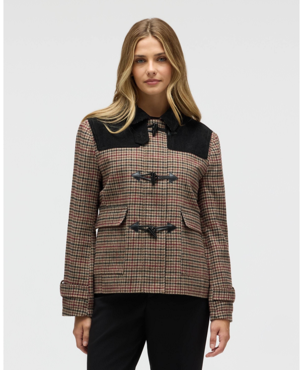 Click here for Nvlt Womens Houndstooth Contrast Faux Wool Pea Coa... prices