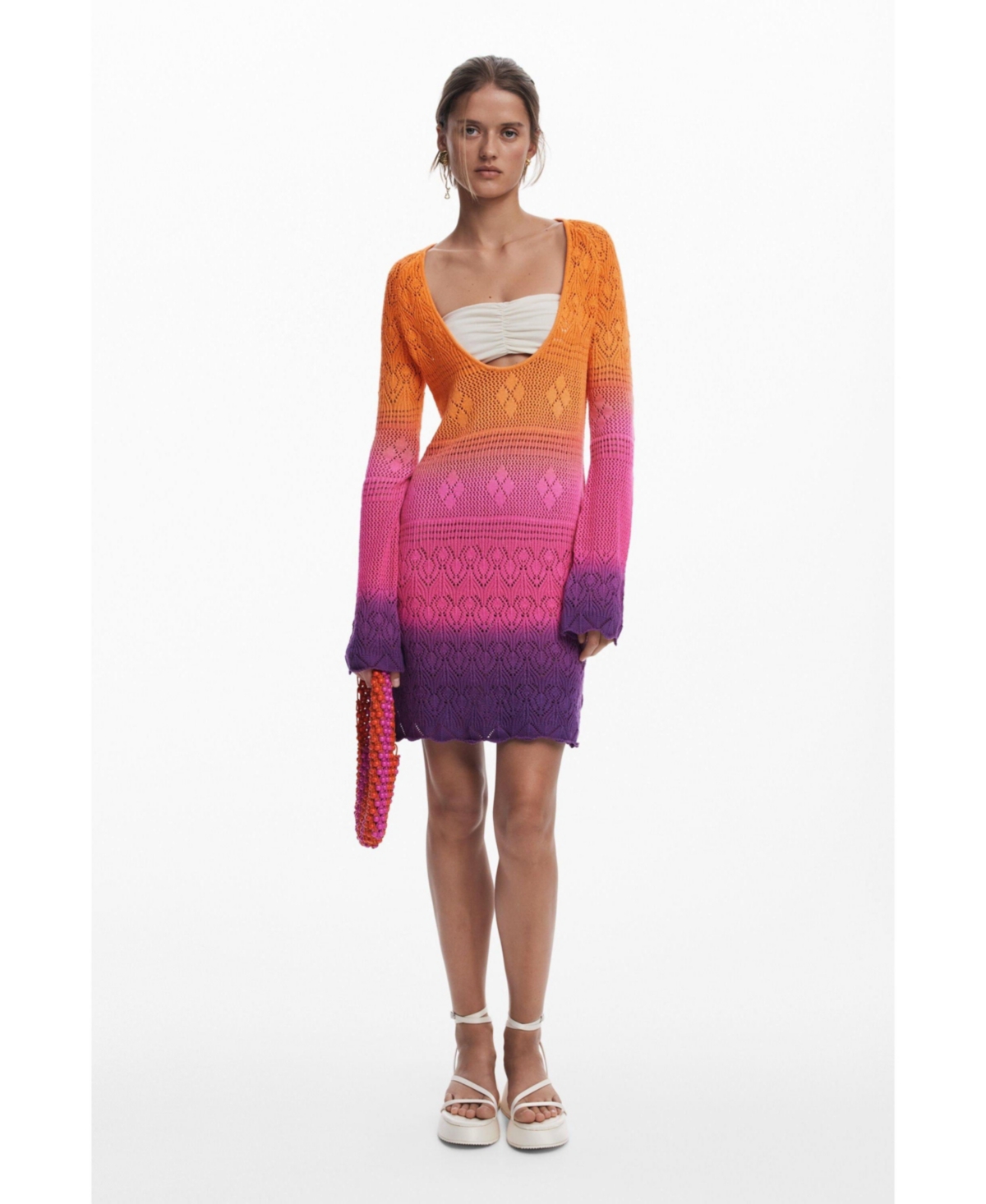 Click here for Desigual Womens Tie-Dye Crochet Dress - Orange prices