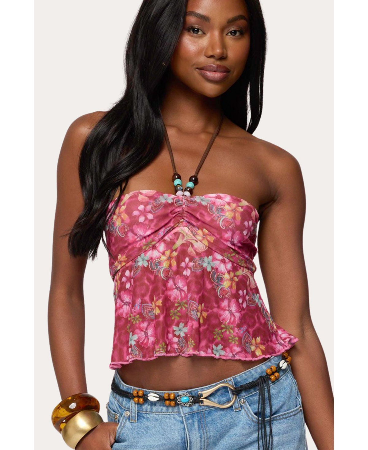 Click here for Edikted Womens Solana Floral Cut Out Halter Top -... prices