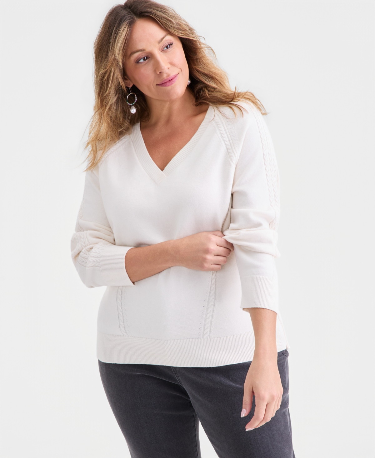Click here for Style & Co Plus Size Cable-Knit V-Neck Sweater  Ma... prices