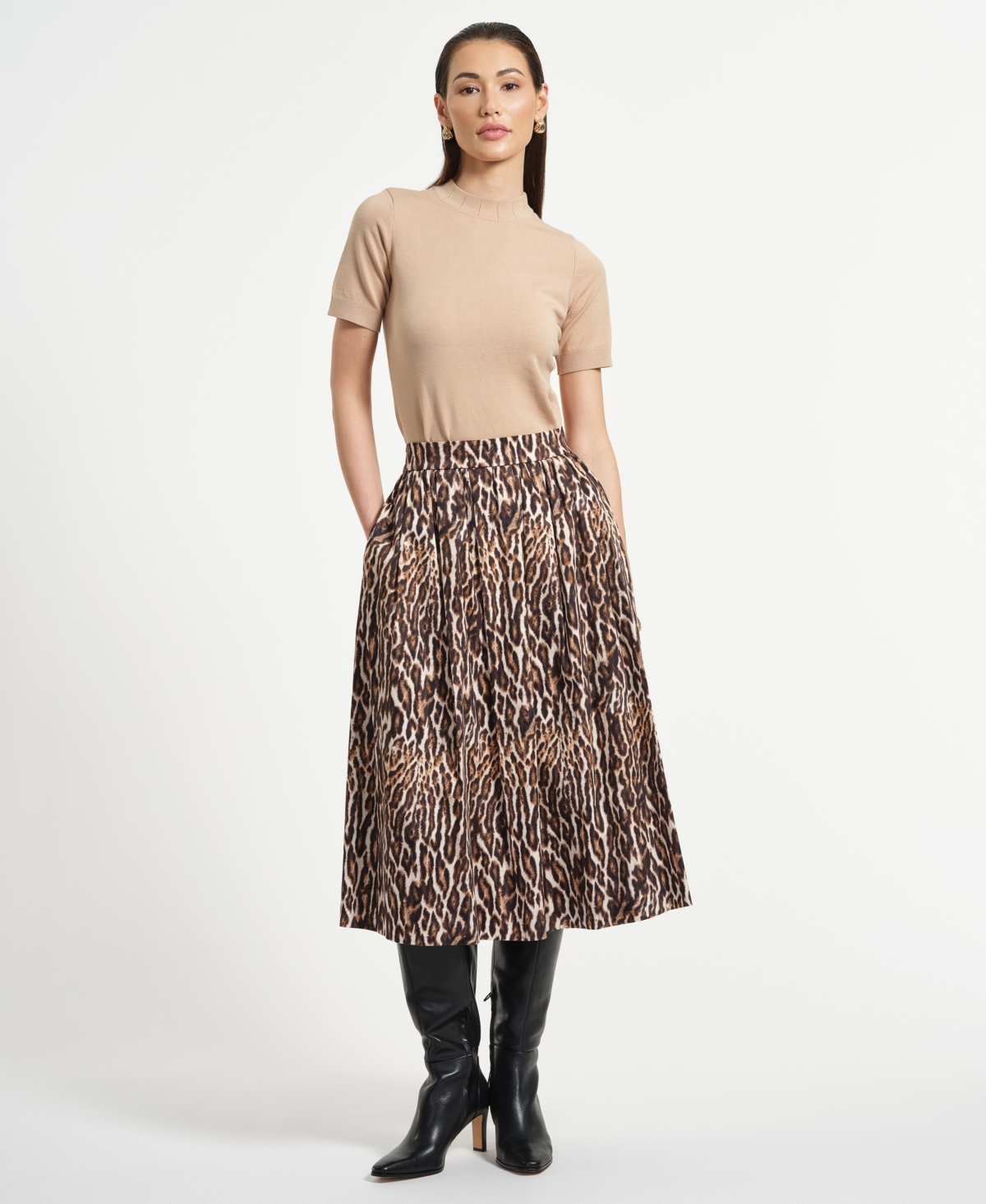 Click here for Isaac Mizrahi Womens Sateen Midi Full Skirt - Leop... prices