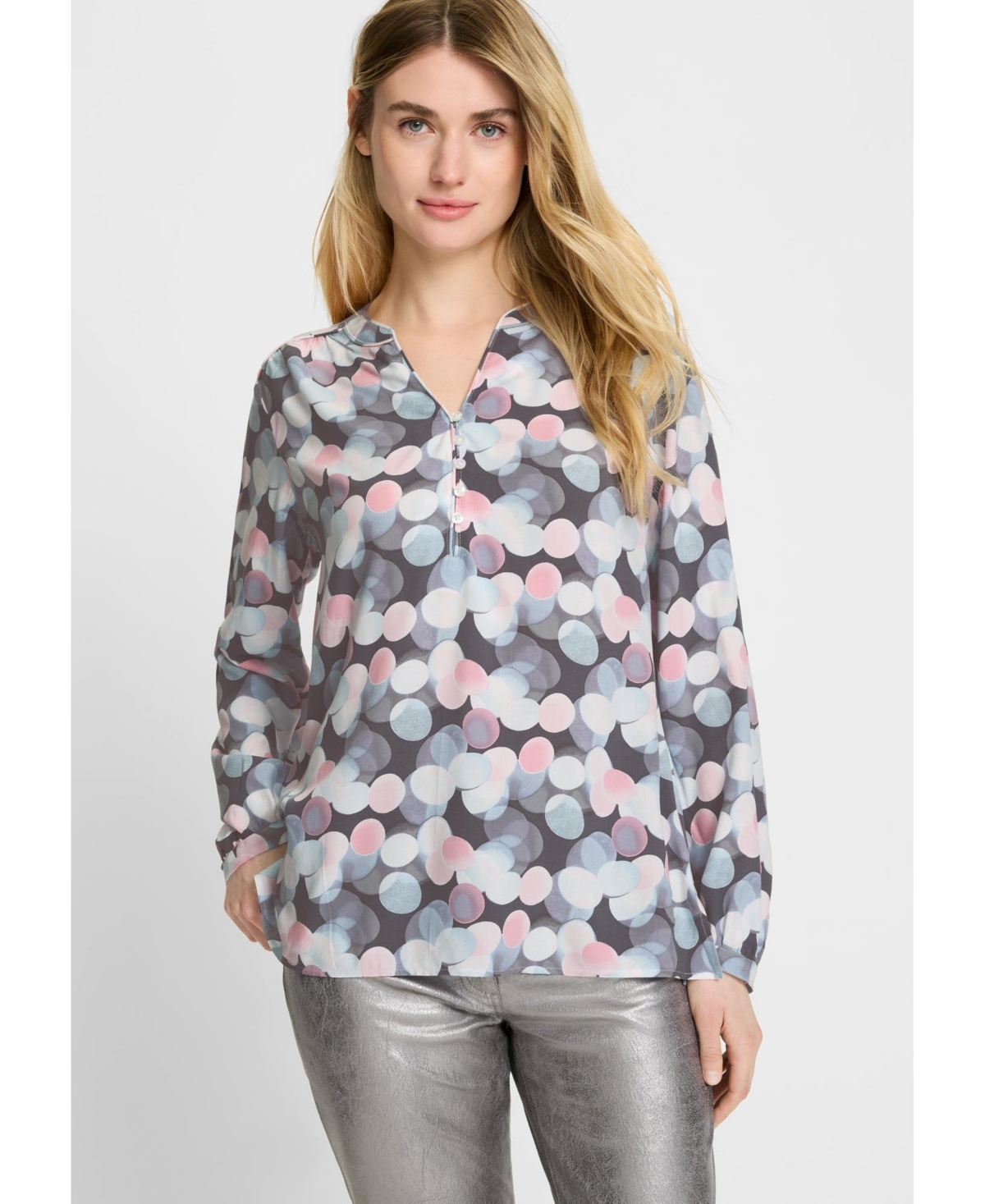 Click here for Olsen Womens Digital Dot Tunic Blouse - Satin blue prices