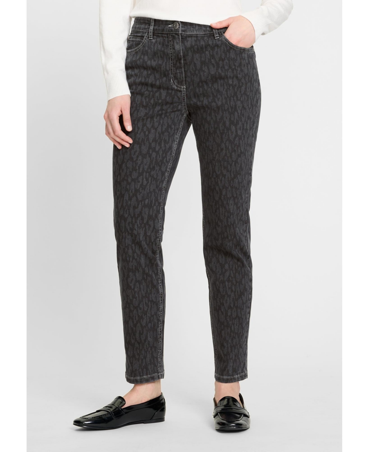 Click here for Olsen Mona Fit Slim Leg Leopard Print Pant - Dark... prices