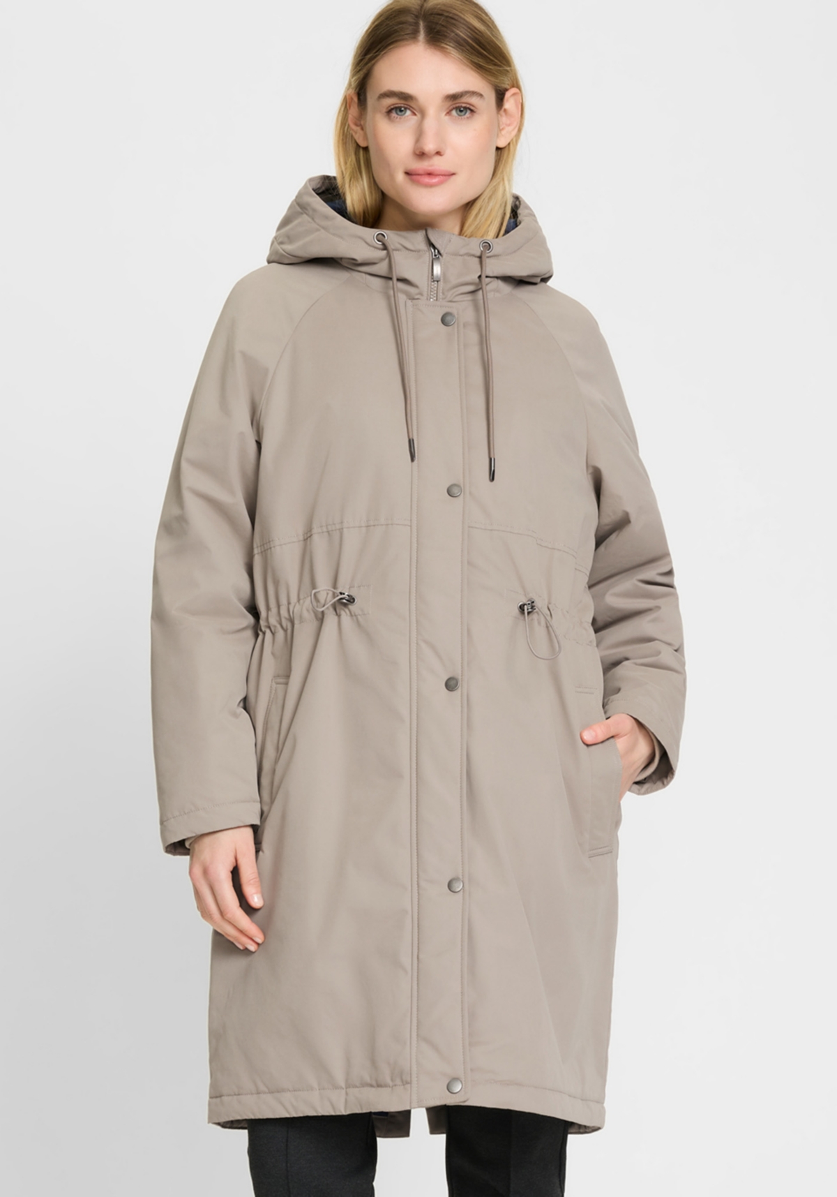 Click here for Olsen Longline Hooded Coat - Dark taupe prices