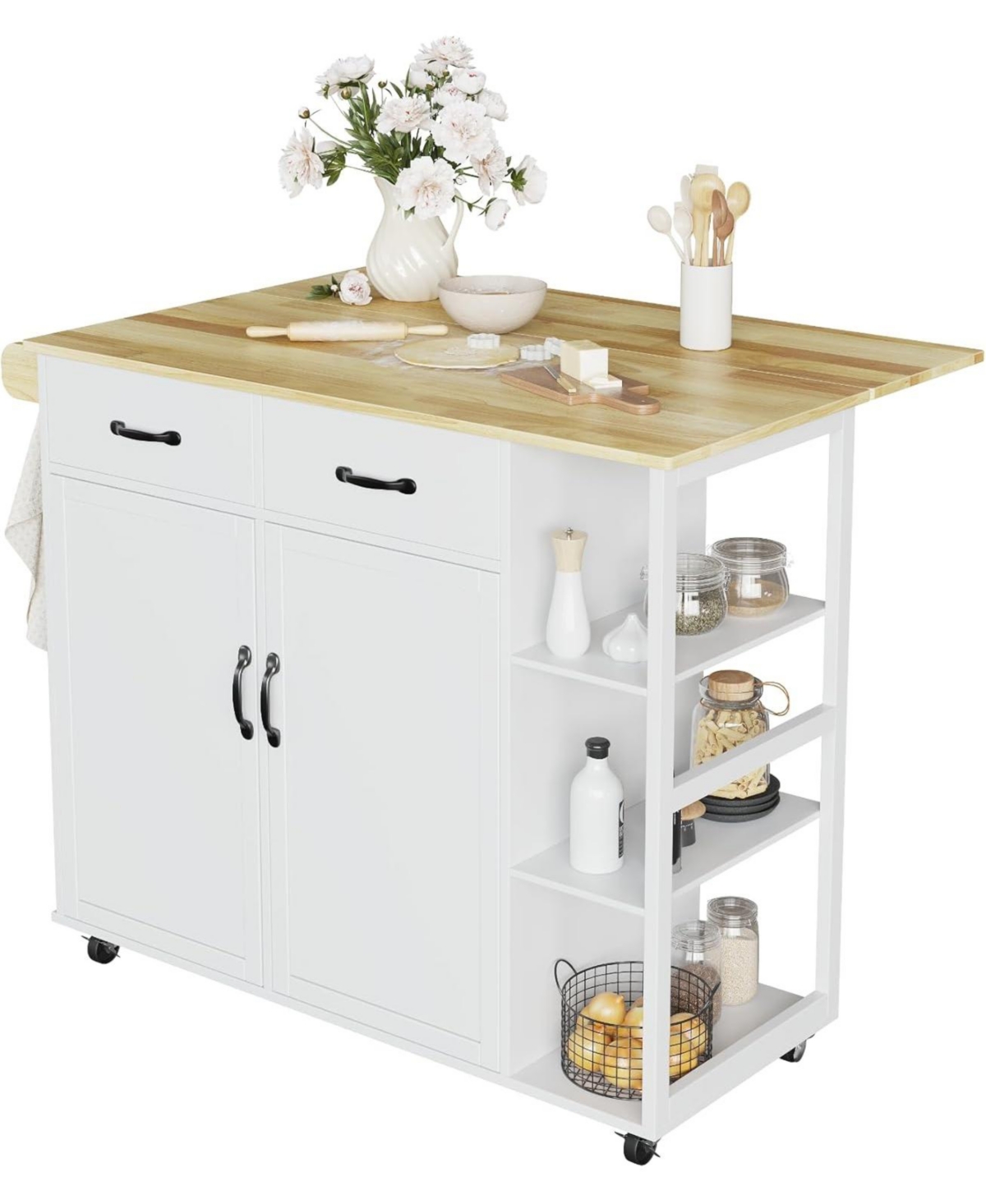 Click here for 43.12-Inch White Kitchen Island & Cart with Drop-L... prices